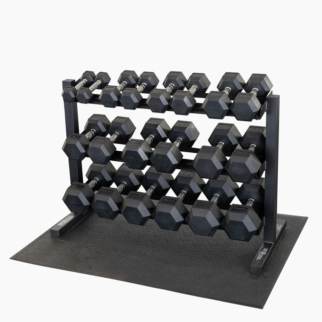 Body solid 5-50 lb. Rubber Dumbbell Set with Storage Rack - Gym Pros