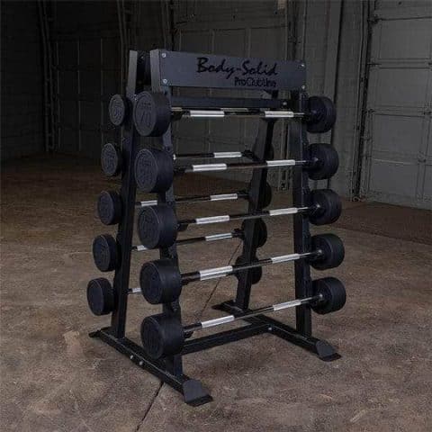 Body Solid Fixed Barbell Set with SBBR100 Rack-New - Gym Pros
